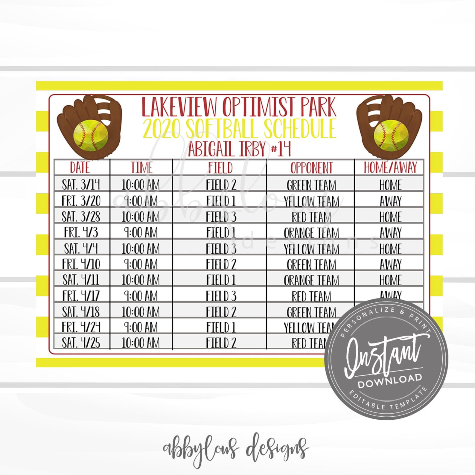 EDITABLE Softball Game Schedule Printable, Practice Schedule, Summer ...