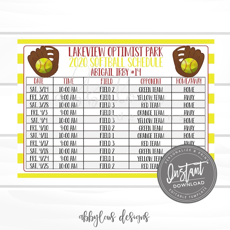 EDITABLE Softball Game Schedule Printable Practice Schedule - Etsy