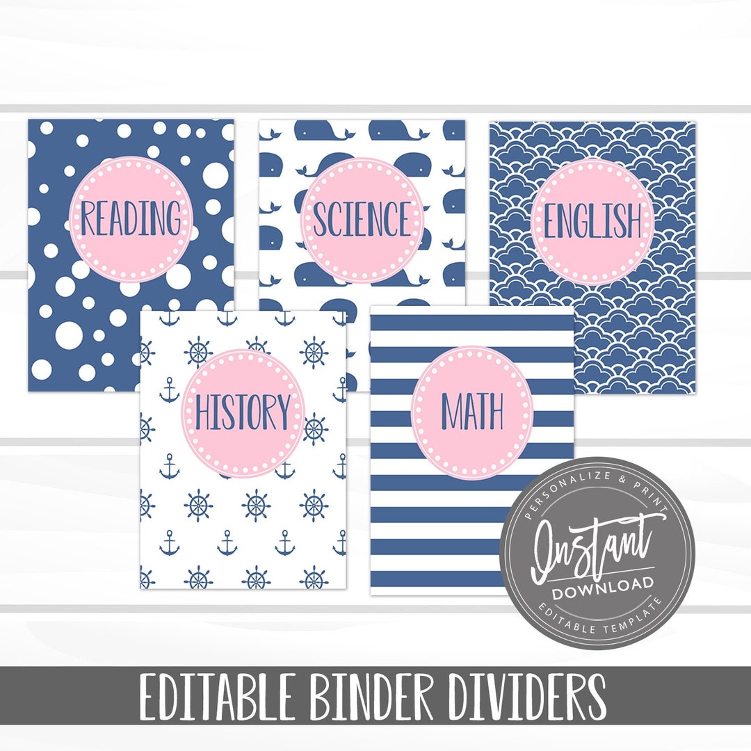 EDITABLE Binder Dividers, Nautical Binder Dividers, Back to School ...