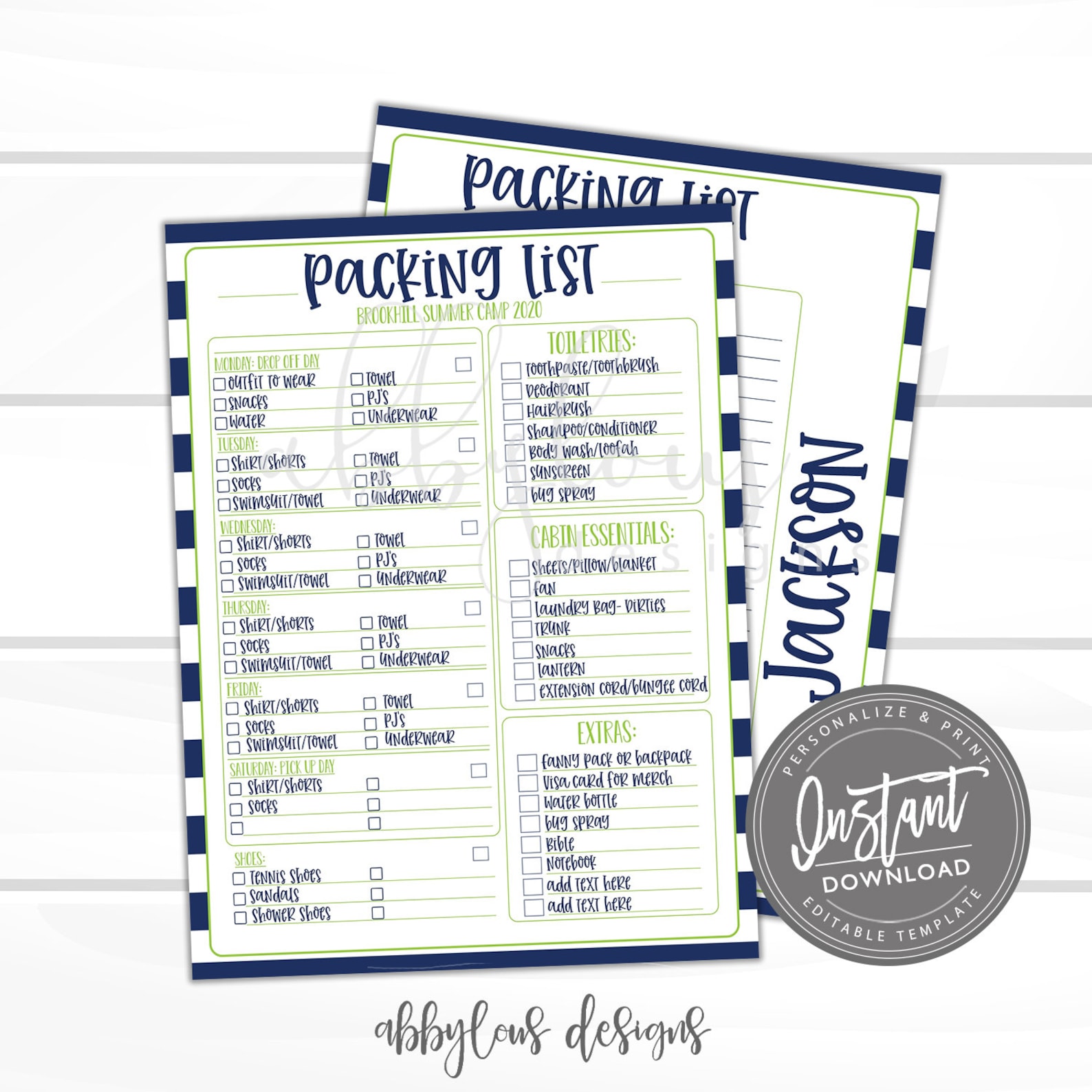 EDITABLE Summer Camp Packing Checklist Personalized Summer - Etsy