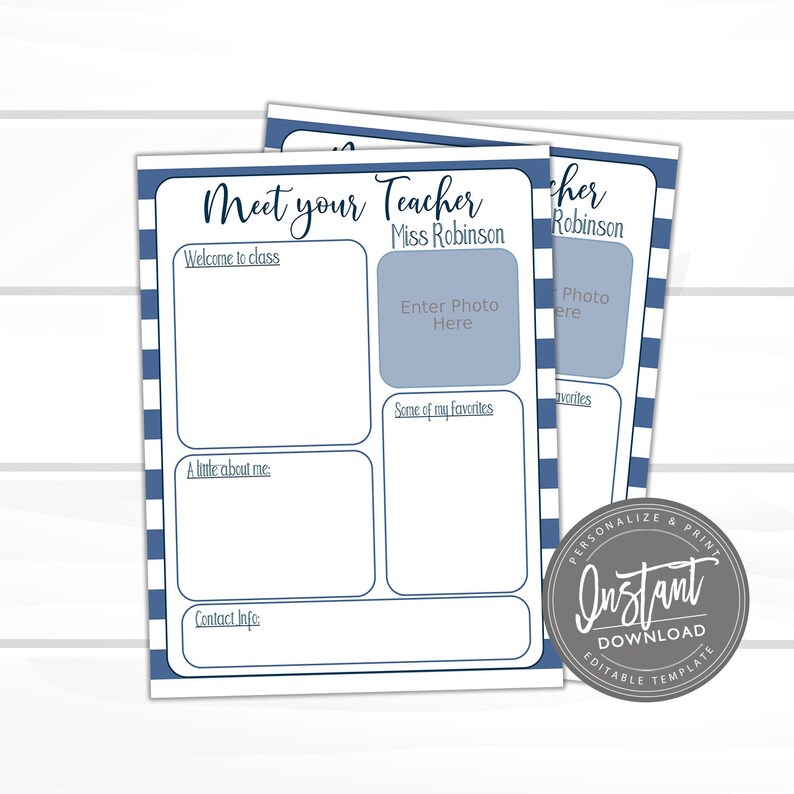 EDITABLE Meet Your Teacher Printable Nautical Stripe Teacher - Etsy