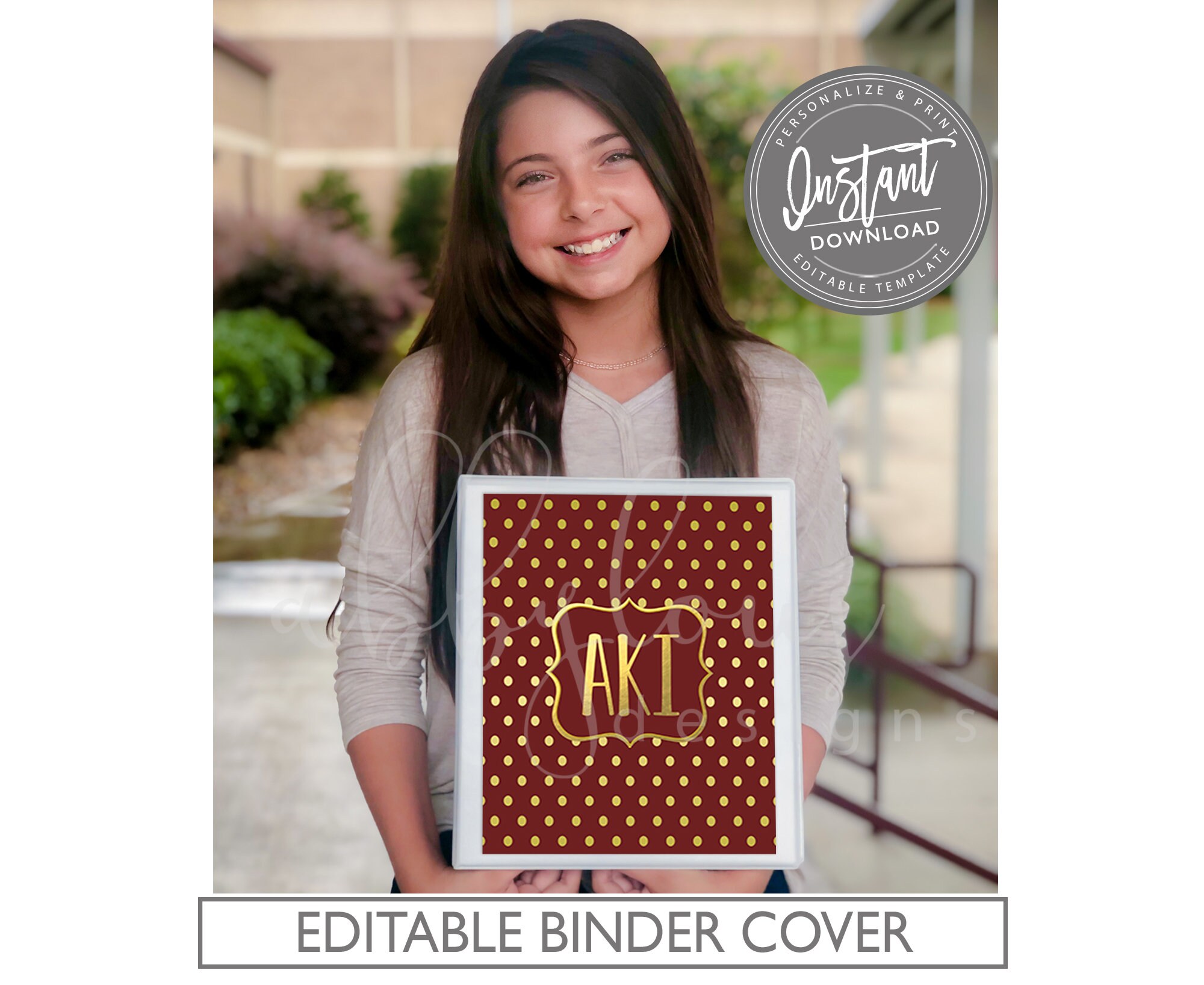 EDITABLE Binder Cover Maroon and Gold Binder Cover Back to - Etsy