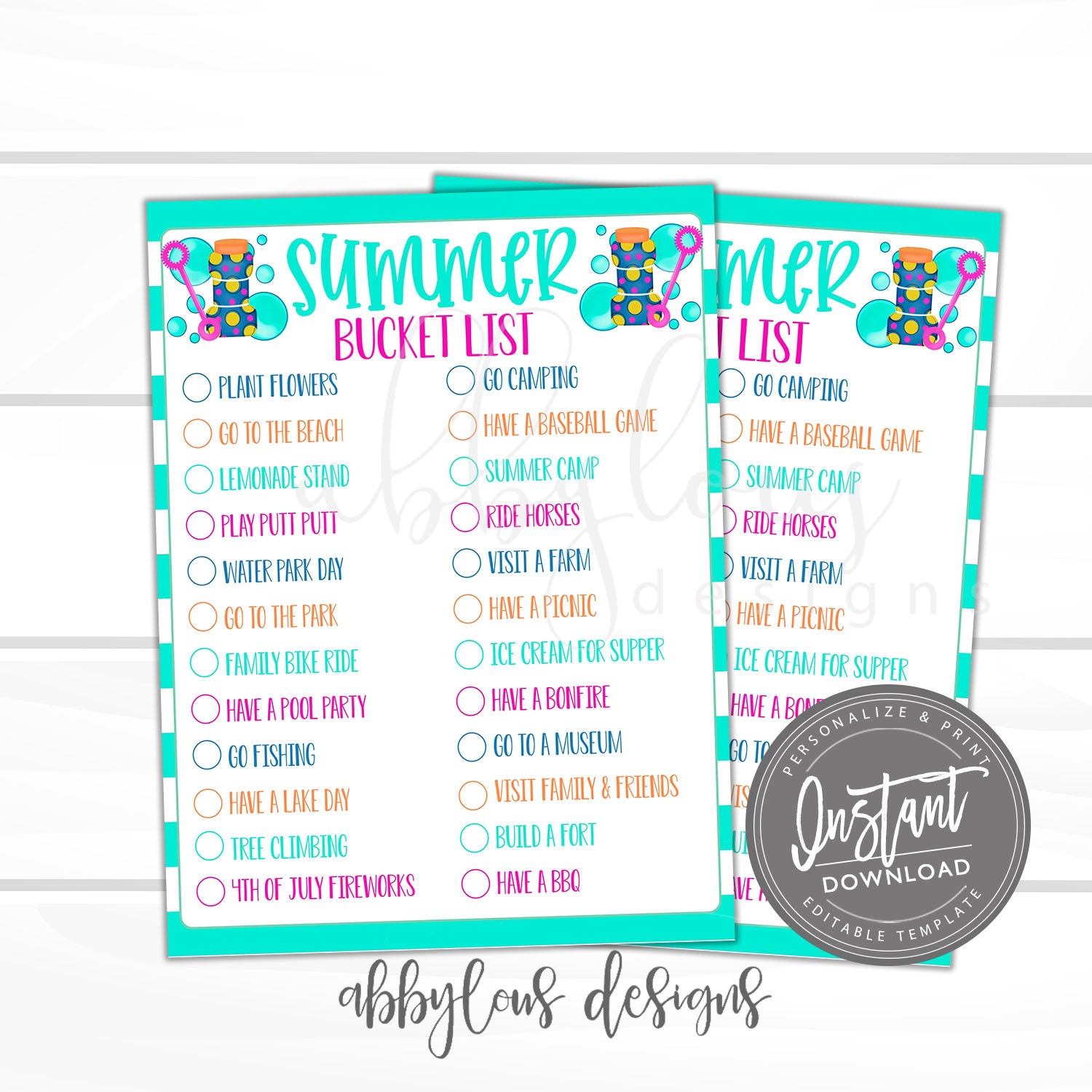EDITABLE Summer Bucket List, Printable Summer Activity List, Editable ...