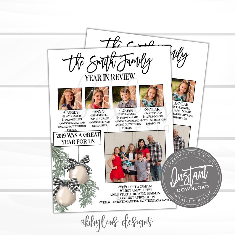 EDITABLE Year in Review Printable Christmas Card Insert - Etsy