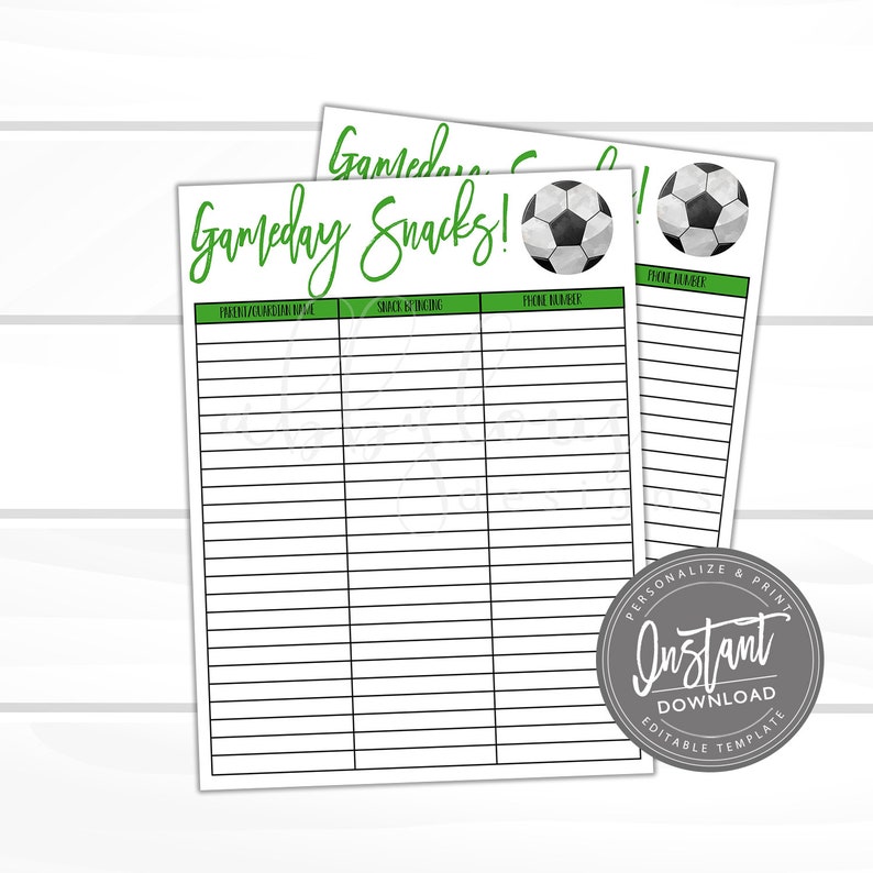 EDITABLE Soccer Snack Volunteer Sheet, Soccer Printable, Snack Sign up ...