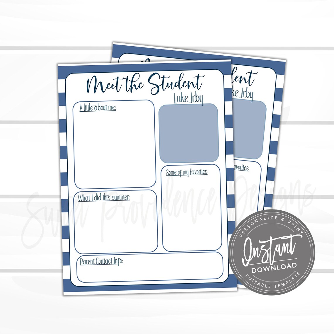 EDITABLE Meet the Student Printable Nautical Blue Stripe - Etsy