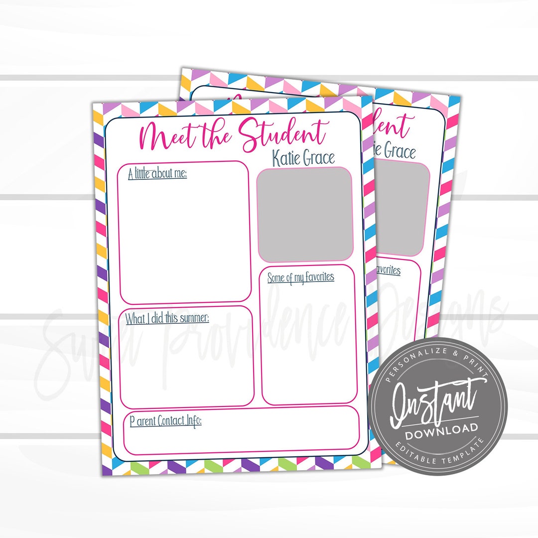 EDITABLE Meet the Student Printable, Abstract Rainbow Student ...