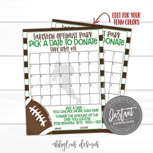 EDITABLE Football Pick a Date to Donate Printable, Football Fundraiser ...