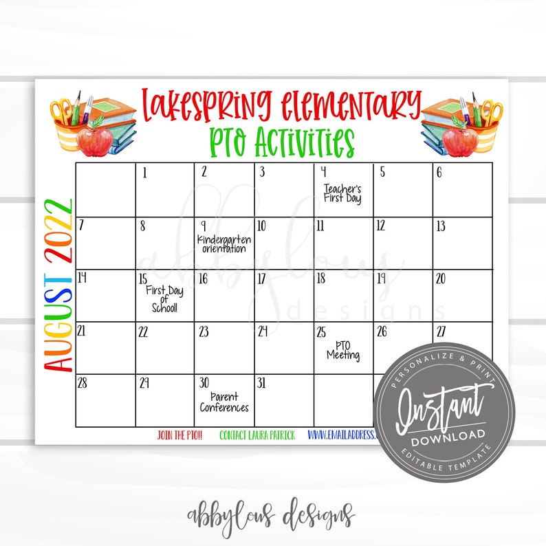 EDITABLE PTO Calendar Printable August Calendar Planner - Etsy