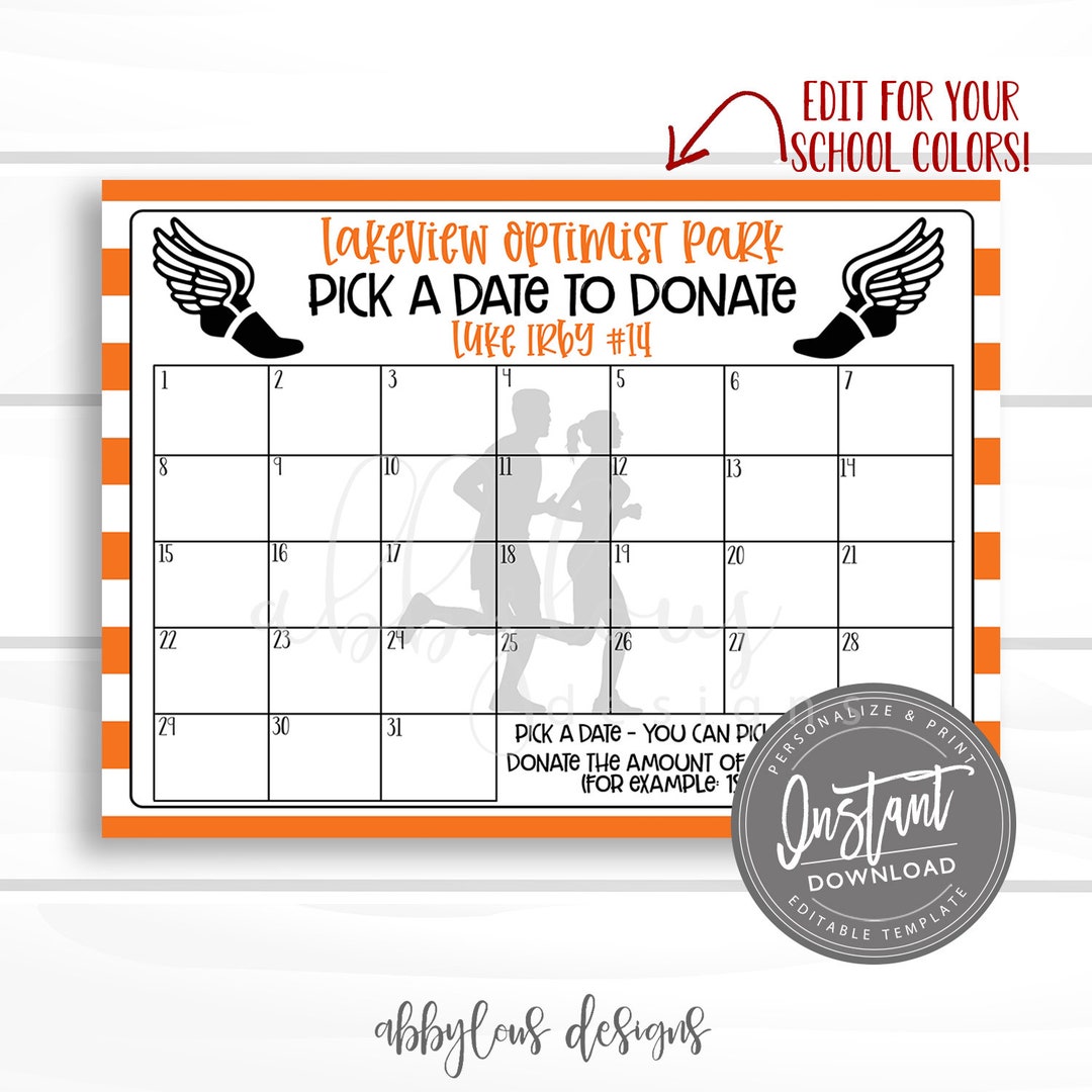 EDITABLE Cross Country Pick a Date to Donate Printable, Cross Country ...