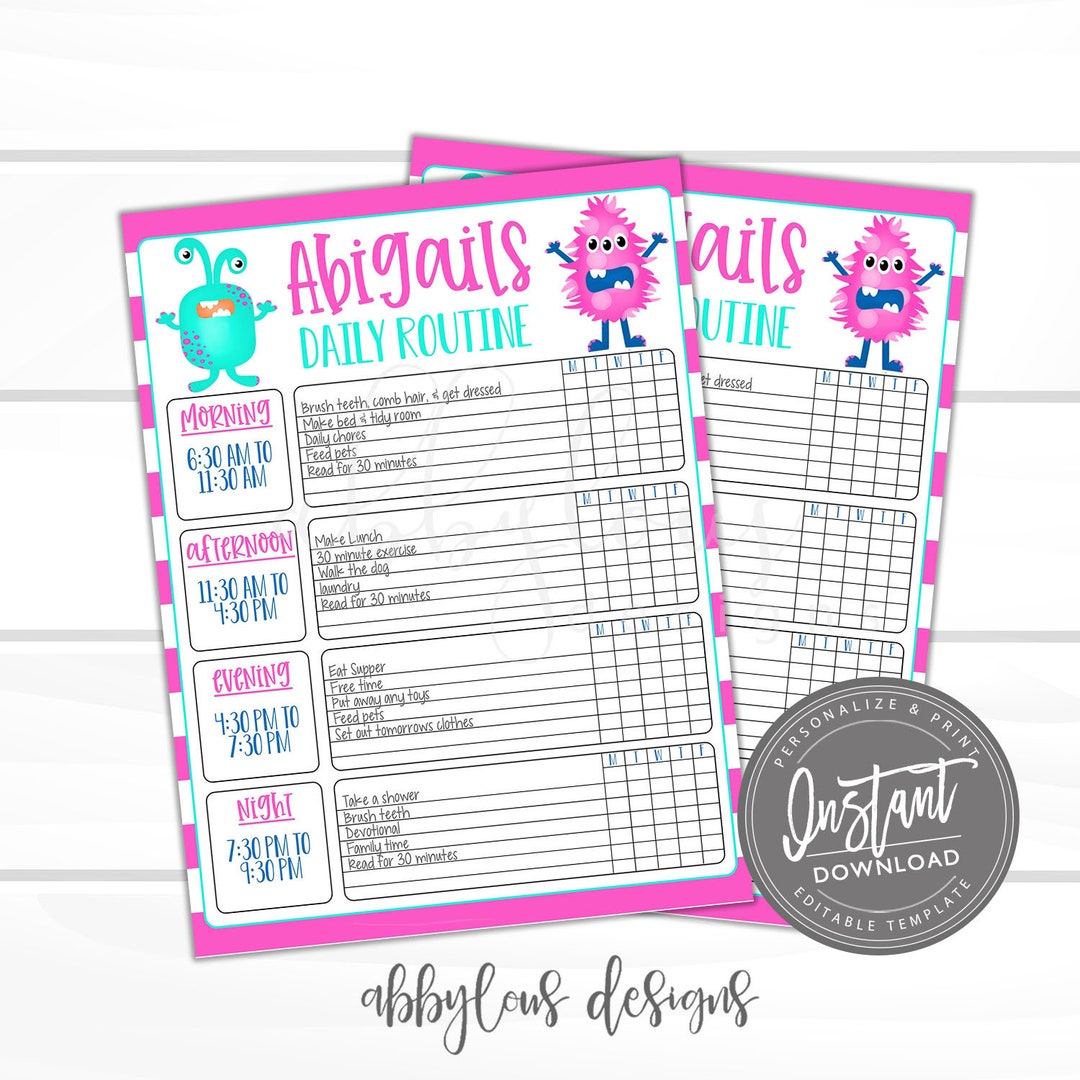 EDITABLE Daily Routine Schedule Printable, Daily Schedule, Daily ...