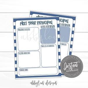 EDITABLE Meet Your Principal Printable, Nautical Stripe Principal ...
