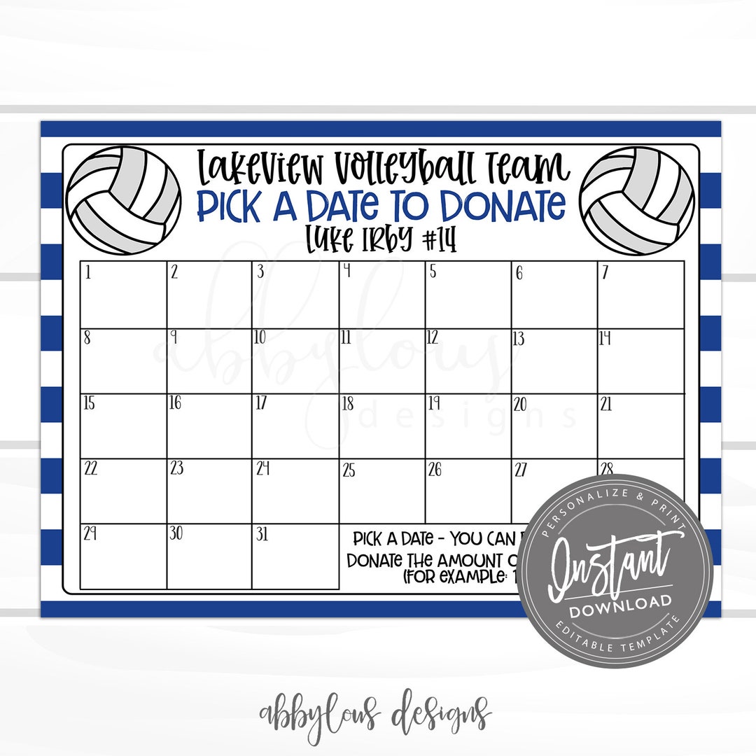 EDITABLE Volleyball Pick A Date To Donate Printable Etsy EDITABLE Volleyball Pick A Date To Donate Printable Etsy