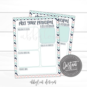 EDITABLE Meet Your Principal Printable, Nautical Stripe Principal ...