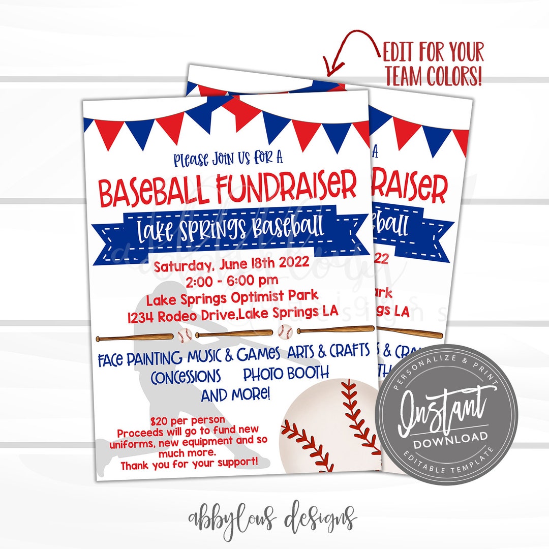 EDITABLE Baseball Fundraiser Flyer, Baseball Fundraiser, Printable PTA ...