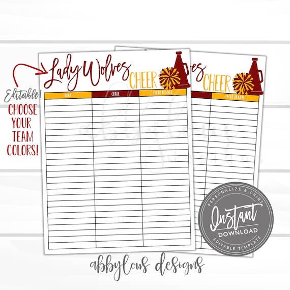 EDITABLE Cheer/dance Sign up Sheet Printable Sign up Sheet - Etsy