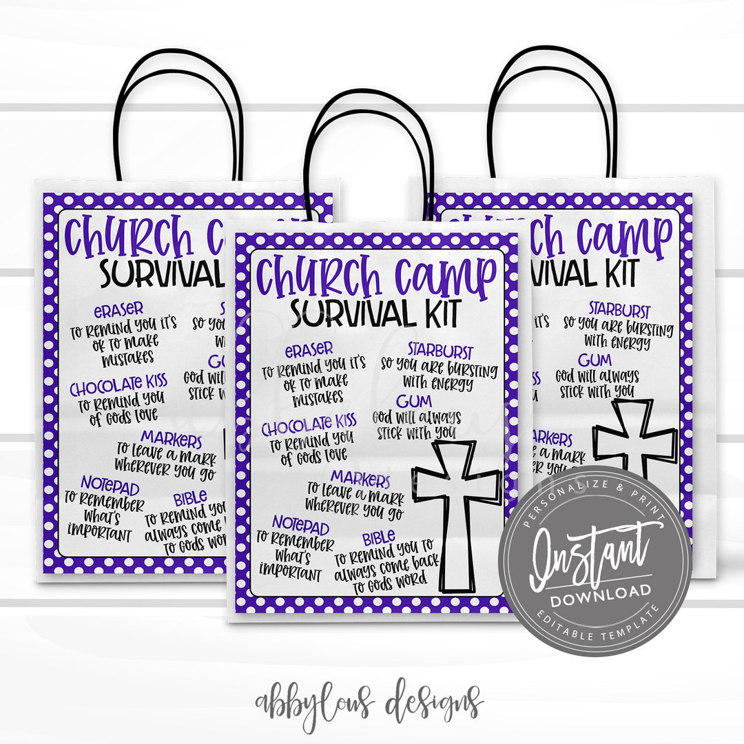 EDITABLE Church Camp Survival Kit Printable, Gift Bag Printable ...