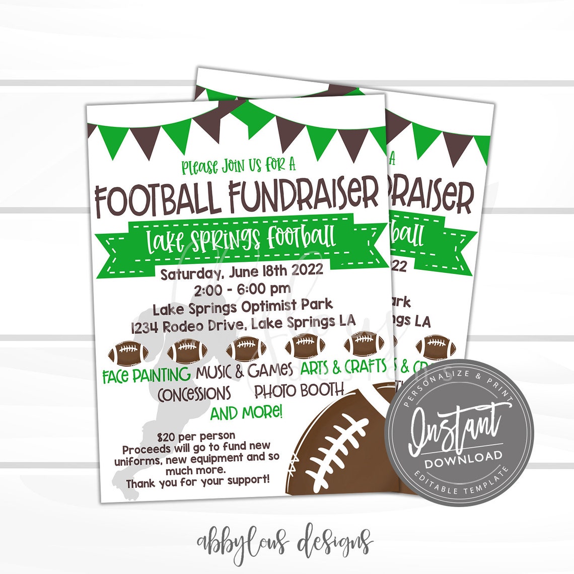 EDITABLE Football Fundraiser Flyer Football Fundraiser - Etsy