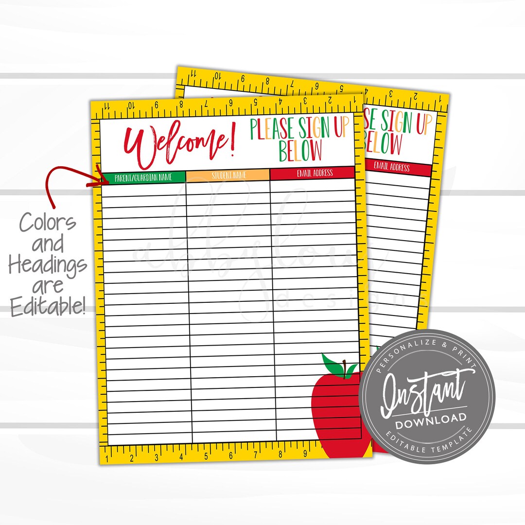 EDITABLE Teacher Volunteer Printable, PTO/PTA Sign up Sheet, Editable ...