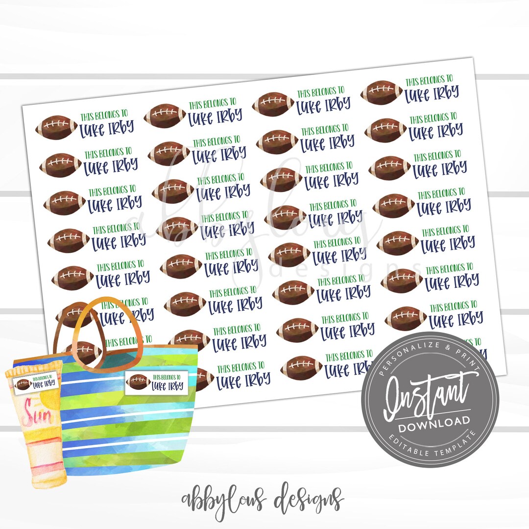 Personalized Nametags, Editable Football, Boys Sports Bag Tags, This ...