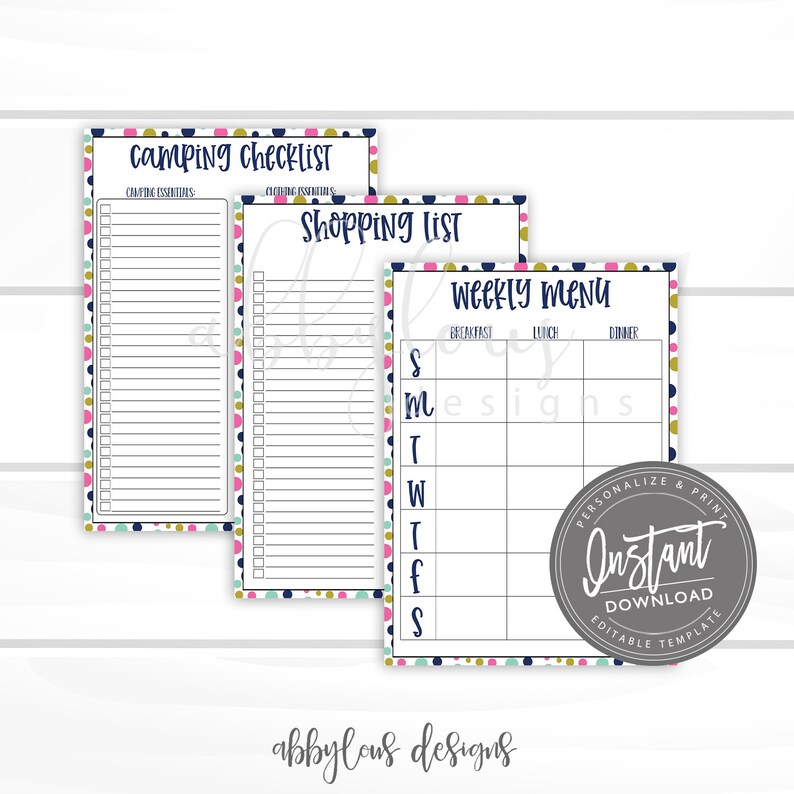 EDITABLE Camper Planner Printable, RV Planner, Camping Checklists, Full ...