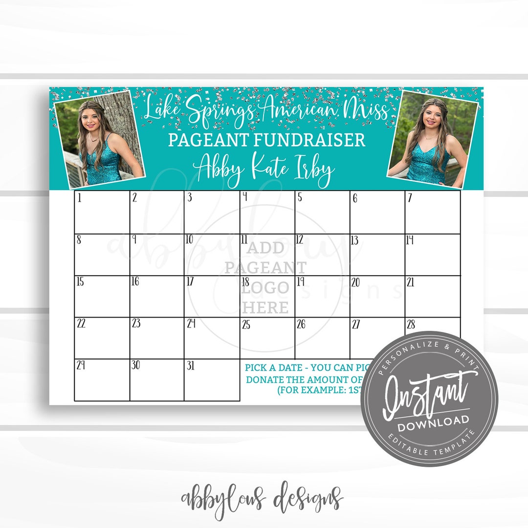 EDITABLE Pageant Fundraiser Calendar, Pick a Date to Donate Printable ...