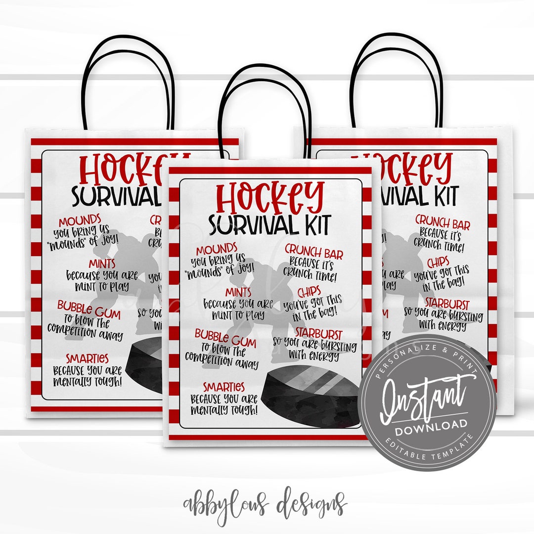 EDITABLE Hockey Survival Kit Printable, Gift Bag Printable, Printable ...