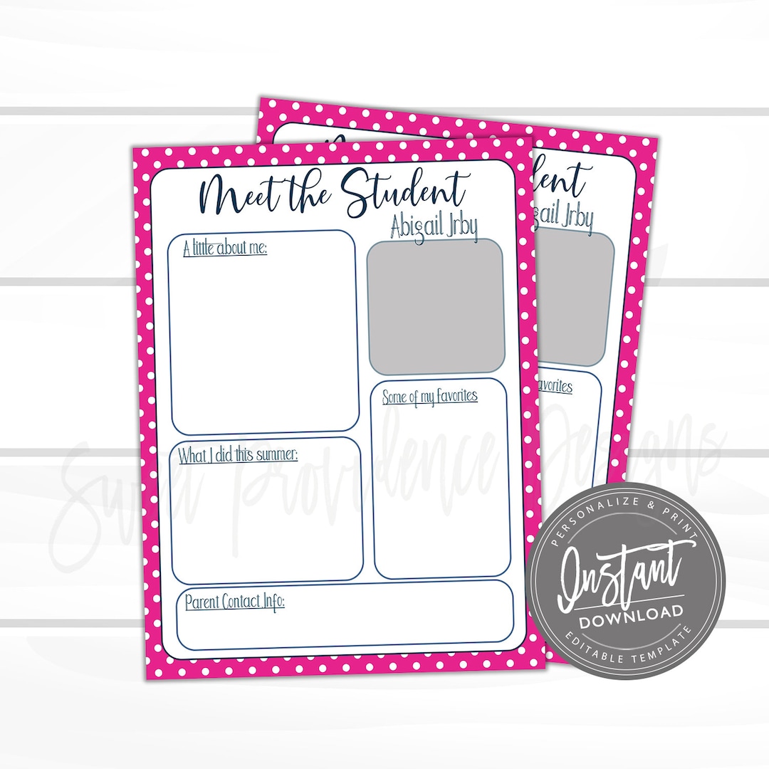 EDITABLE Meet the Student Printable, Pink Polka Dots Student ...