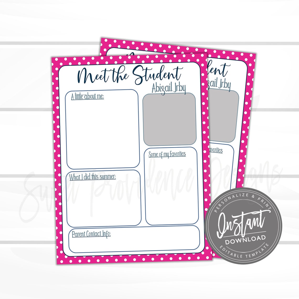 EDITABLE Meet the Student Printable Pink Polka Dots Student - Etsy