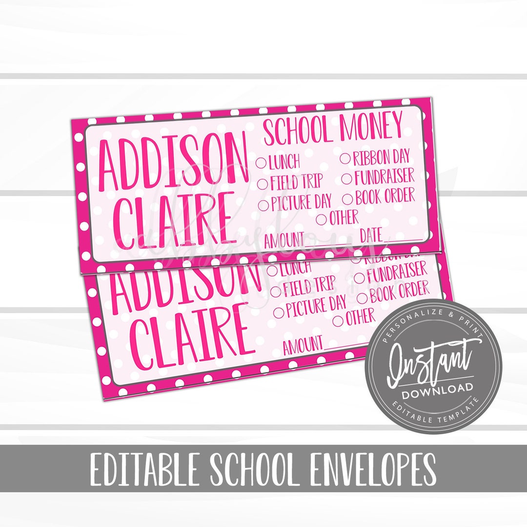 EDITABLE School Envelopes, Lunch Money, School Envelopes, Fundraiser ...