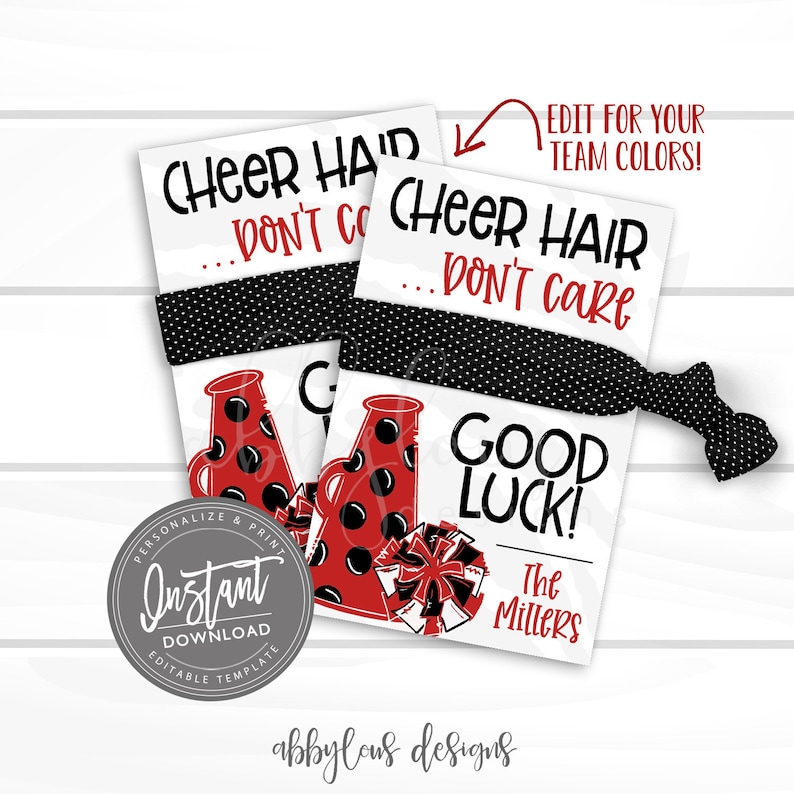 EDITABLE Cheer Hair Tie Tags Printable Cheerleader Hair Band - Etsy