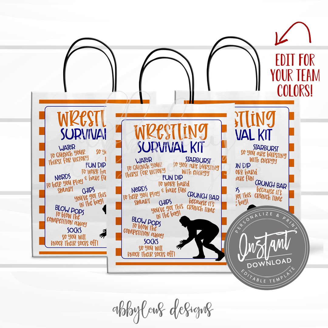 EDITABLE Wrestling Survival Kit Printable, Gift Bag Printable ...