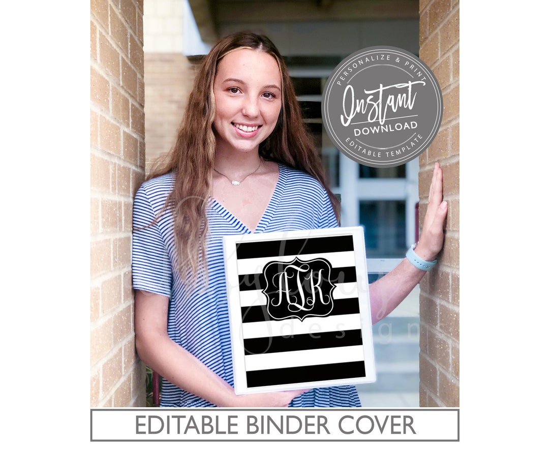 EDITABLE Binder Cover, Black Stripe Binder Cover, Back to School ...