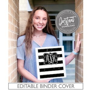 EDITABLE Binder Cover, Black Stripe Binder Cover, Back to School ...