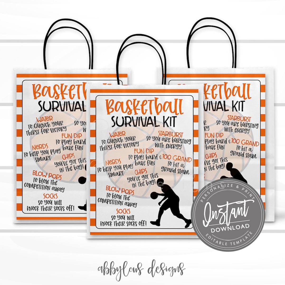 EDITABLE Basketball Survival Kit Printable, Gift Bag Printable ...