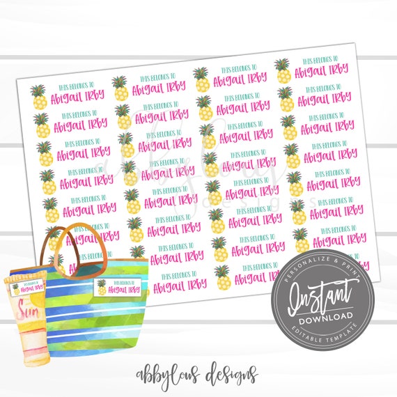 Personalized Nametags Editable Pineapple Girls School Name | Etsy