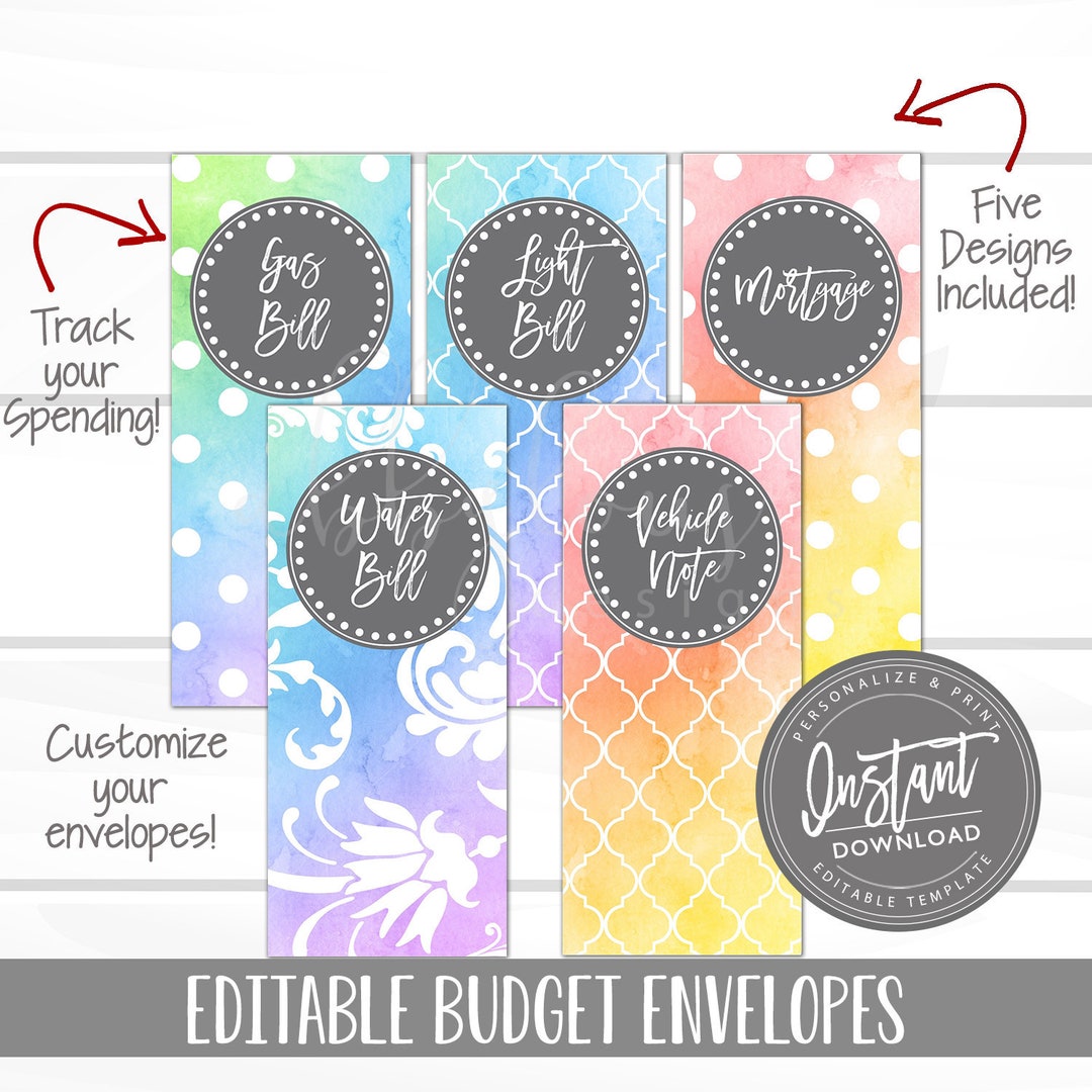 EDITABLE Budget Envelopes, Cash Tracker, Watercolor Budget Envelopes ...