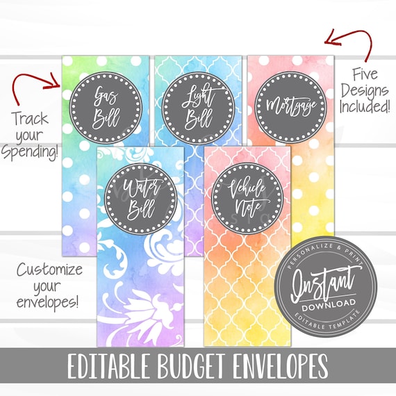 EDITABLE Budget Envelopes Cash Tracker Watercolor Budget - Etsy