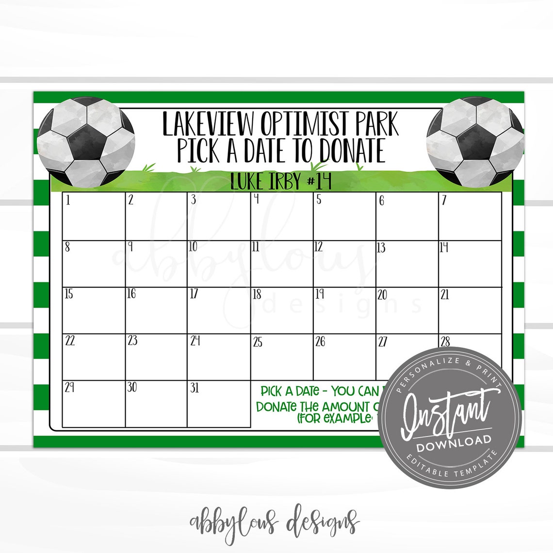 EDITABLE Soccer Pick a Date to Donate Printable Soccer - Etsy