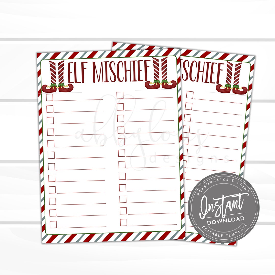 EDITABLE Elf Mischief Sheet, Printable Elf Bucket List, Planner ...