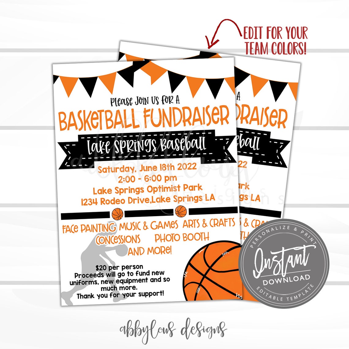 EDITABLE Basketball Fundraiser Flyer, Basketball Fundraiser, Printable ...