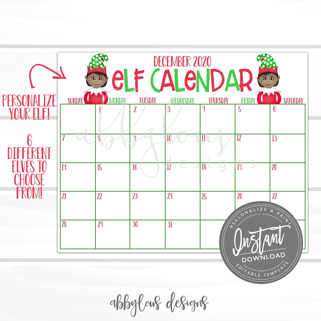 EDITABLE Elf Calendar, Printable Elf Calendar, Christmas Planner ...