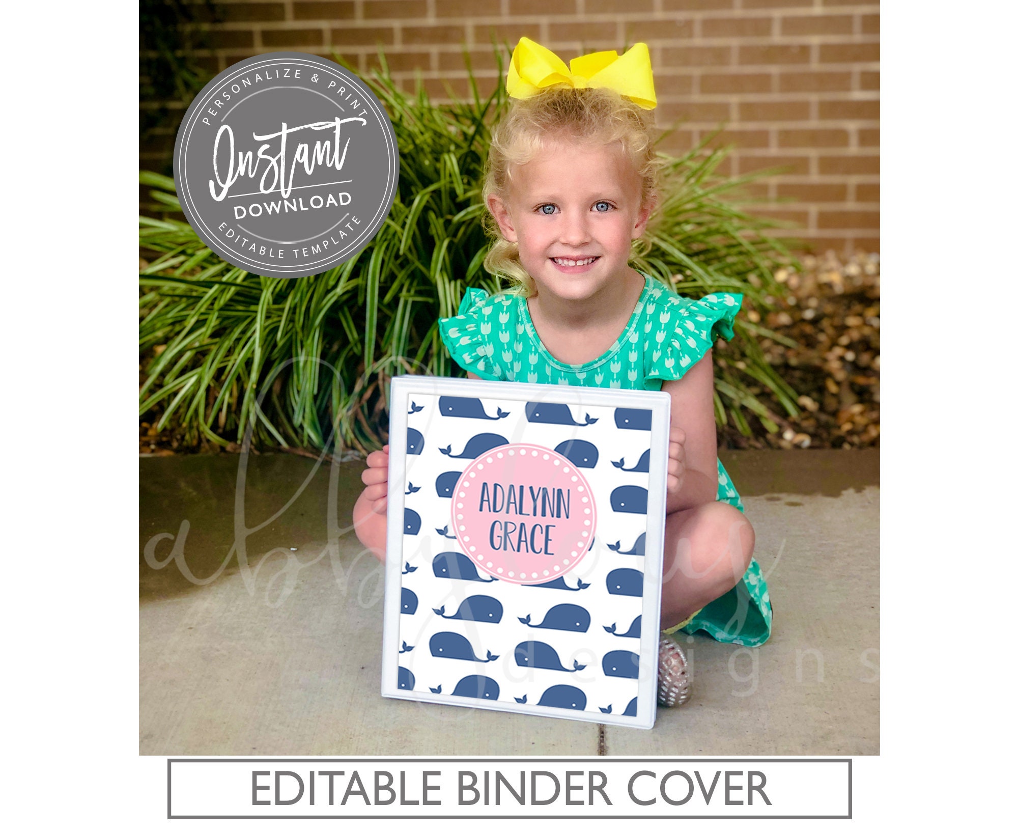 EDITABLE Binder Cover Nautical Whale Binder Cover Back to | Etsy
