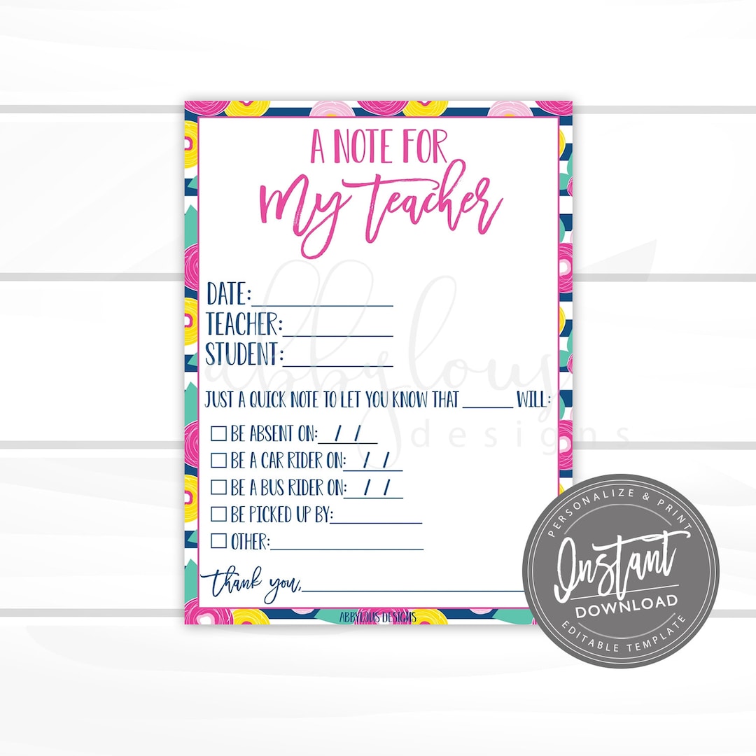 EDITABLE Note for the Teacher Printable, Teacher Notes, Teacher ...
