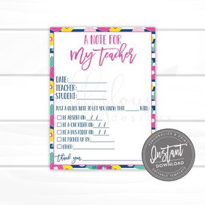 EDITABLE Note for the Teacher Printable, Teacher Notes, Teacher ...