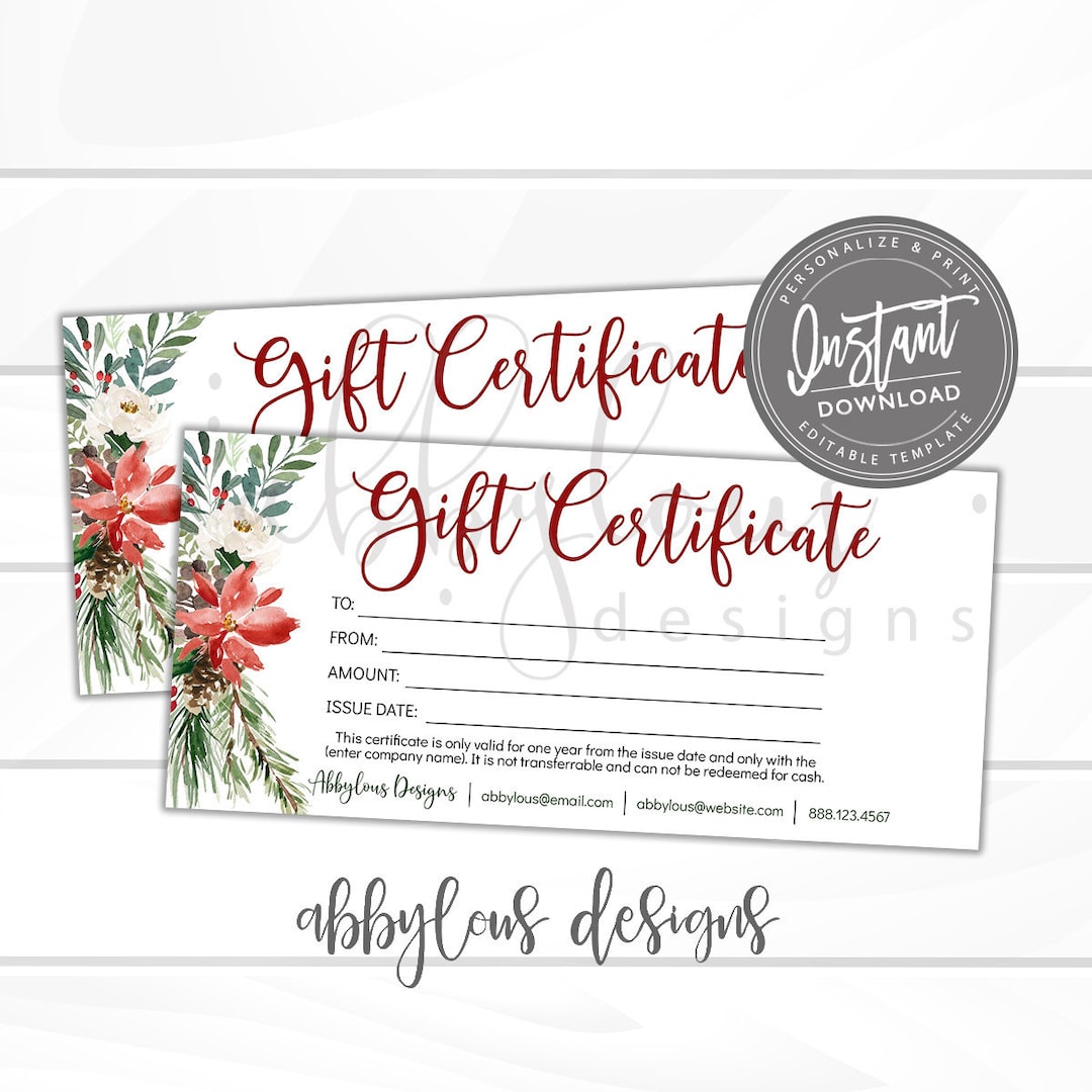 Editable Gift Certificate, Holiday Printable Gift Voucher, Editable ...