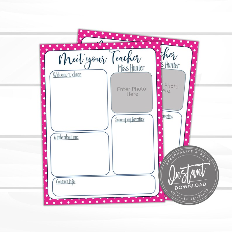 EDITABLE Meet Your Teacher Printable Pink Polka Dot Teacher - Etsy