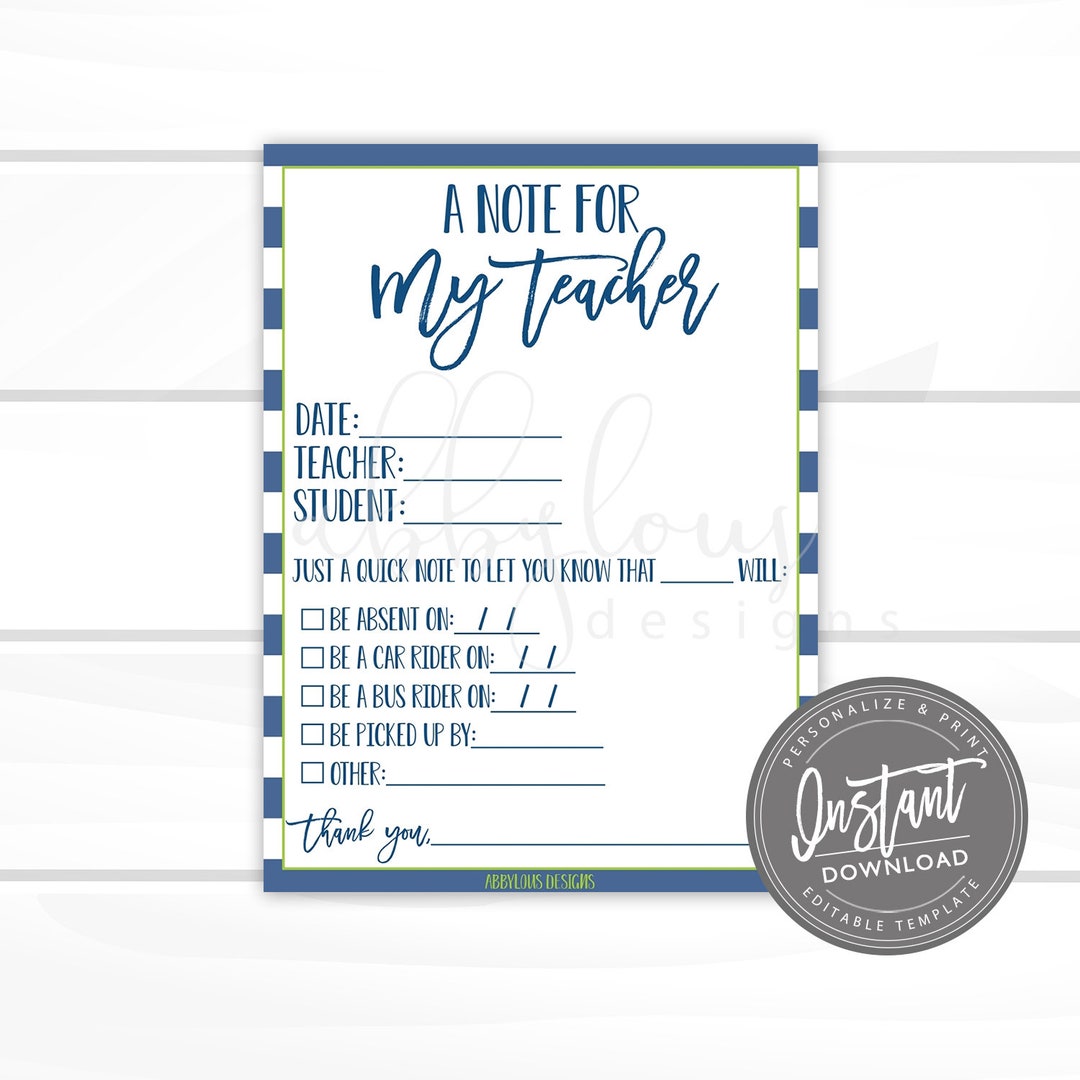 EDITABLE Note for the Teacher Printable, Teacher Notes, Teacher ...