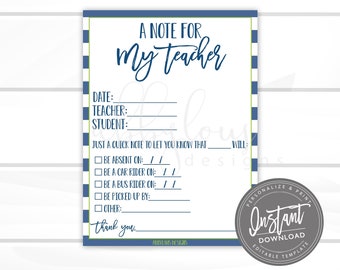 EDITABLE Note for the Teacher Printable Teacher Notes | Etsy