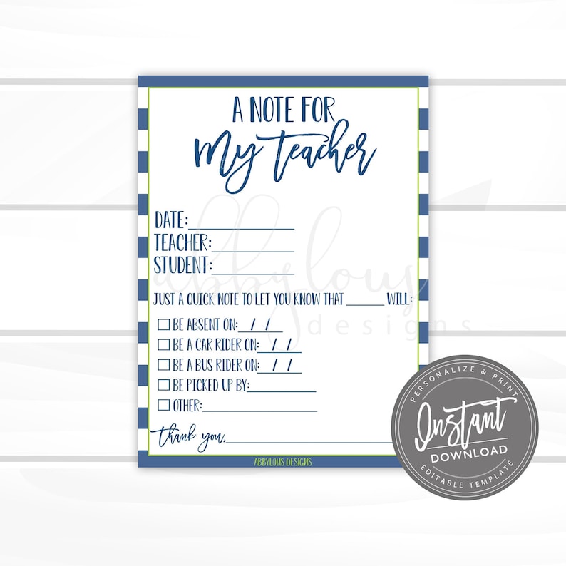 EDITABLE Note for the Teacher Printable, Teacher Notes, Teacher ...